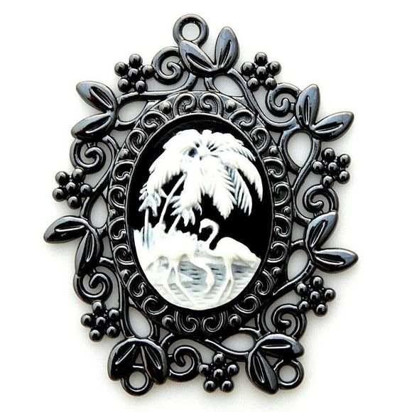 Blue Moon | Jewelry | Gunmetalblack White Tropical Palm Tree Flamingo ...